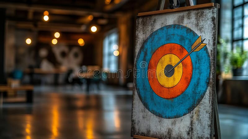 A Colorful Target with an Arrow in a Stylish Indoor Setting for Archery ...