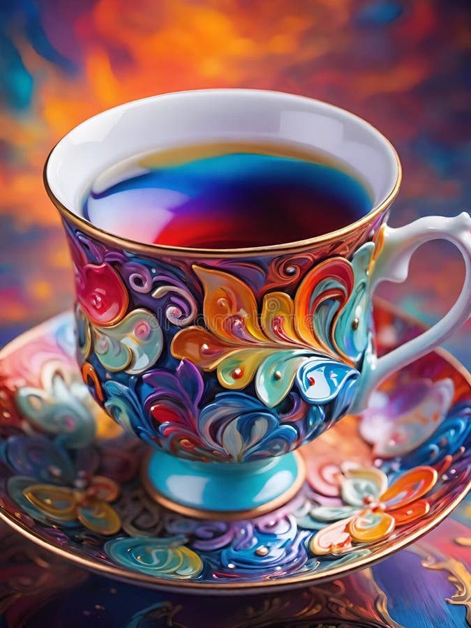 Colorful Tea Cup with Colorful Floral Ornament Stock Illustration ...