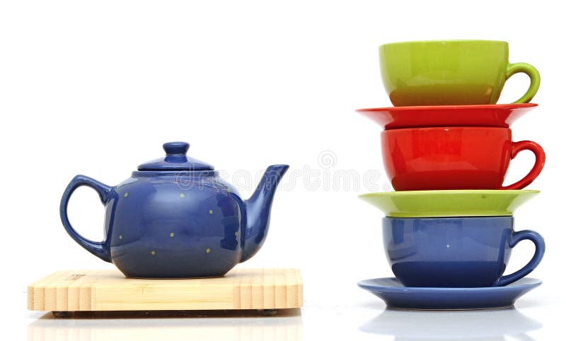 Colorful Tea Cups with Teapot Stock Image - Image of herb, colorful ...