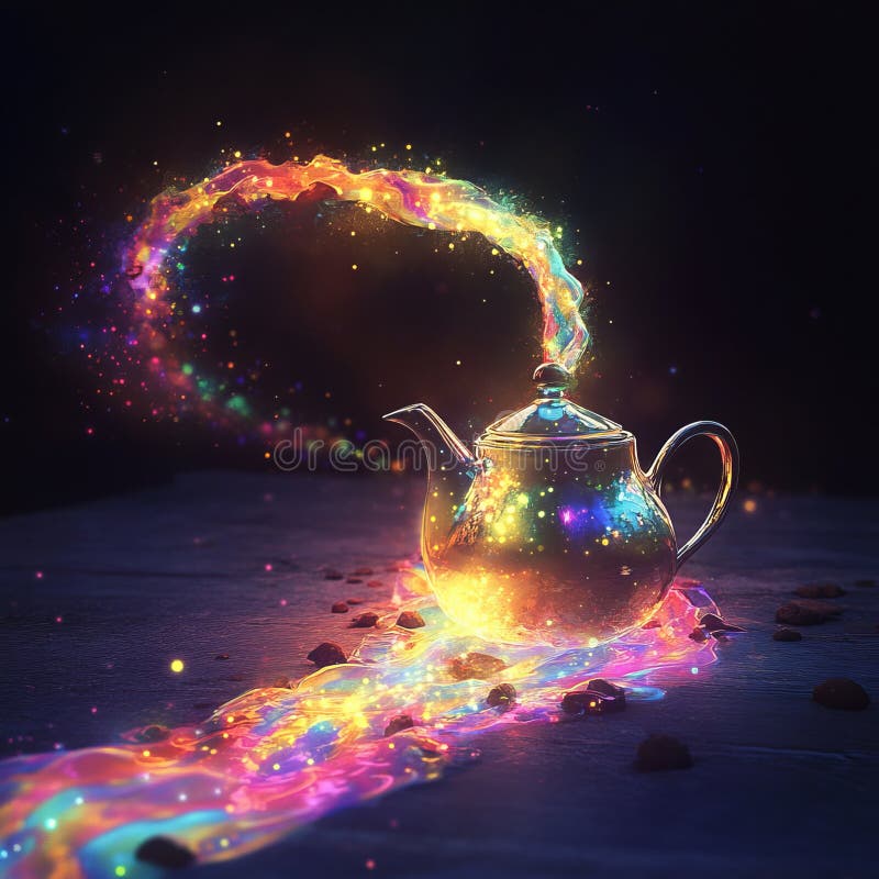 A Colorful Tea Pot is Pouring Out of a Stream of Colorful Smoke Stock ...