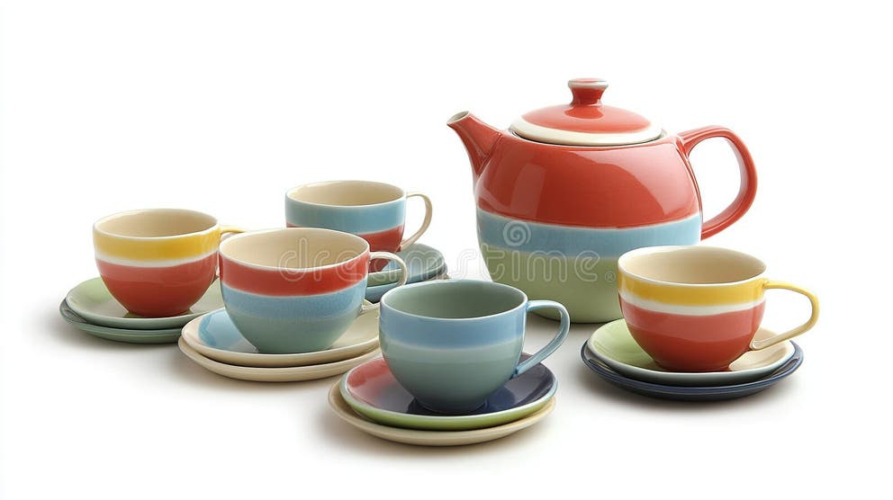 Colorful Tea Set Studio Shot, White Background Stock Photo - Image of ...