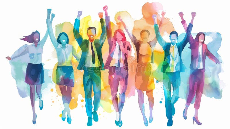 Colorful Team Celebrating Success Together Stock Illustration ...