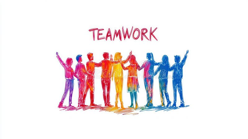 Colorful Teamwork Illustration of People Celebrating Together Stock ...