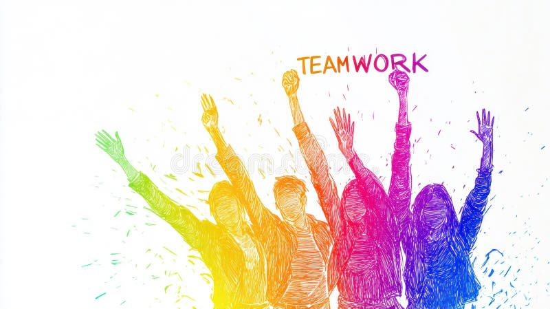 Colorful Teamwork Illustration of People Celebrating Together Stock ...