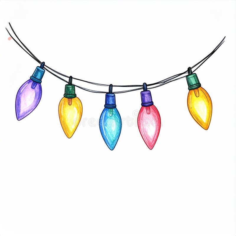 Colorful Teardrop String Lights Watercolor Illustration Stock ...