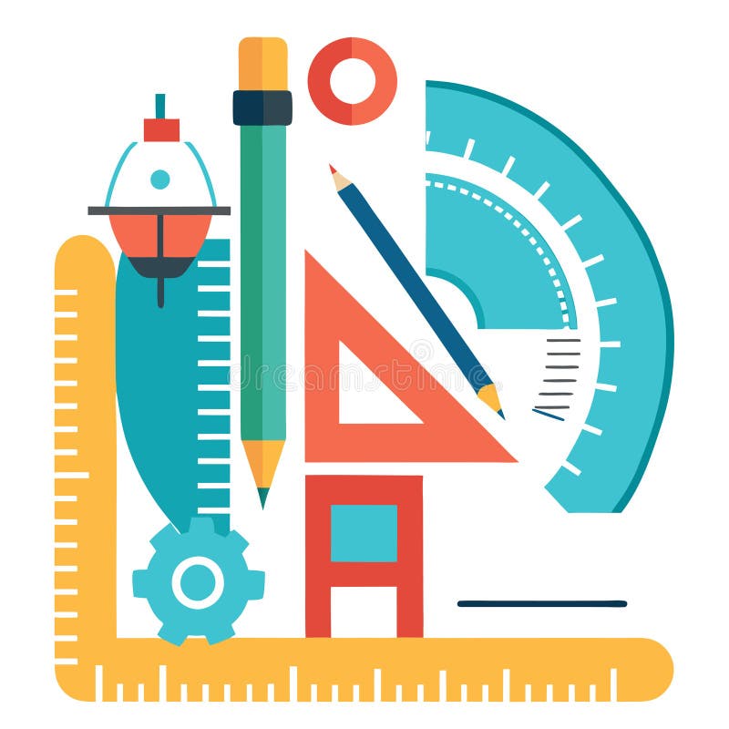 Colorful Technical Drawing Tools Flat Vector Icon Design Illustration ...