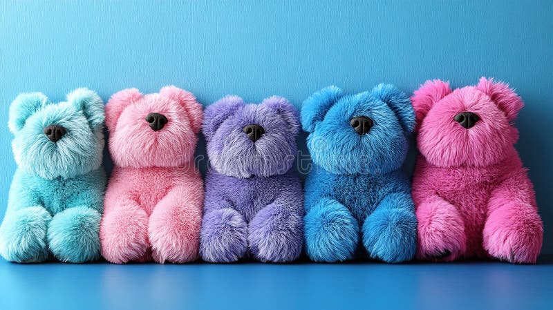 Colorful Teddy Bears in a Row Stock Illustration - Illustration of ...