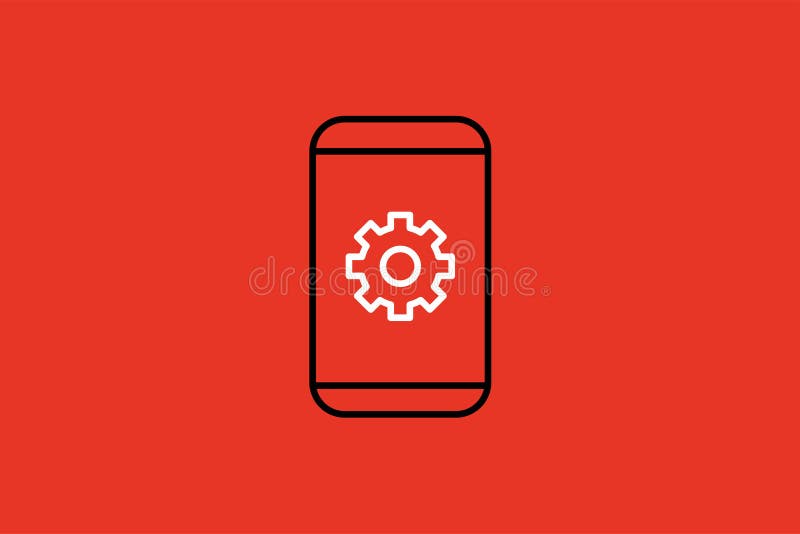 Smartphone Gear Icon. Vector Illustration in Line Art Style on Red ...