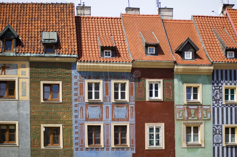 Colorful Tenement Houses in a Row. Stock Image - Image of curtains ...
