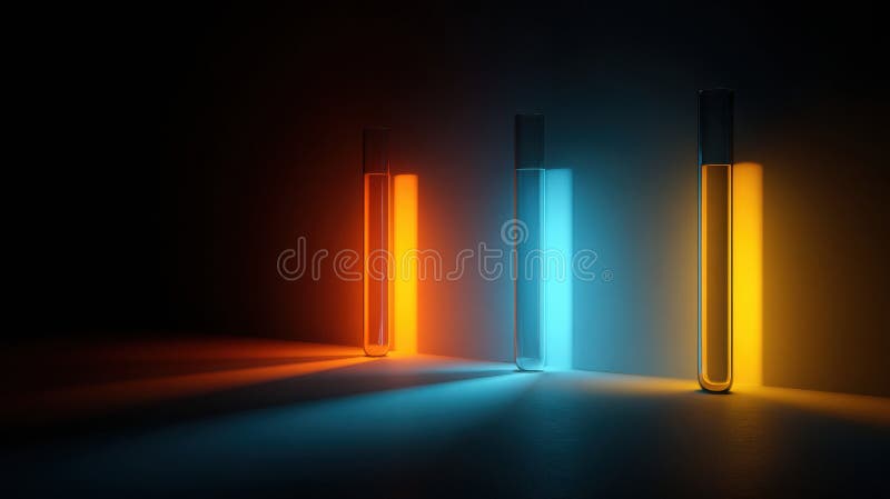 Colorful Test Tubes Emit Vibrant Light Effects in a Dark Laboratory ...