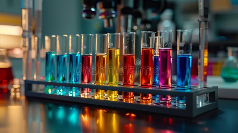 Colorful Test Tubes Filled with Various Liquids in a Laboratory Setting ...