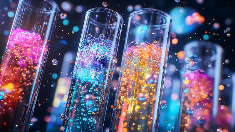 Colorful Test Tubes Filled with Vibrant Solutions and Bubbles Create ...