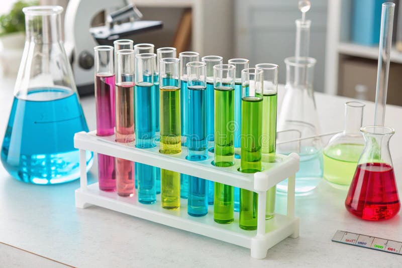 Colorful Test Tubes in Lab Rack, Science Research Concept-generated by ...