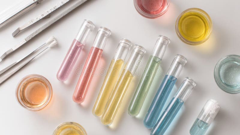 Colorful Test Tubes and Laboratory Tools on White Background ...