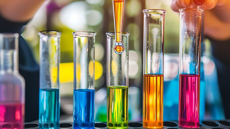Colorful Test Tubes with Liquids, Bright Laboratory Background Stock ...