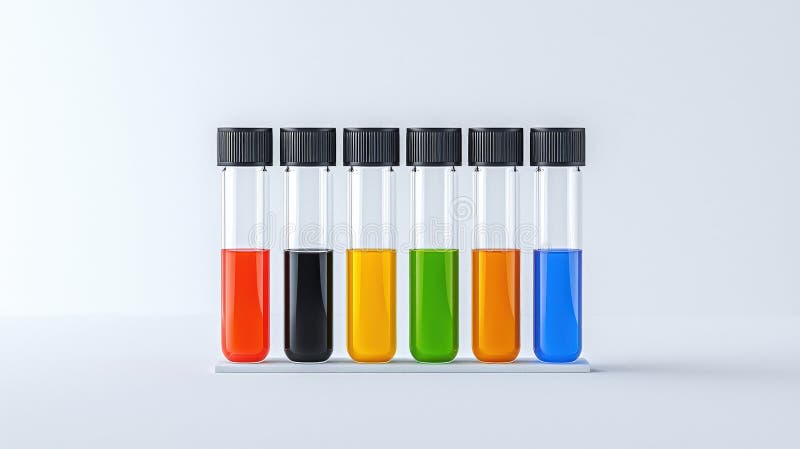 Colorful Test Tubes with Solutions Displayed on Laboratory Stand Stock ...