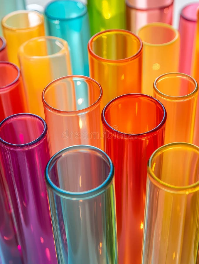 Colorful Test Tubes Standing Upright in a Lab Setting. Stock Image ...