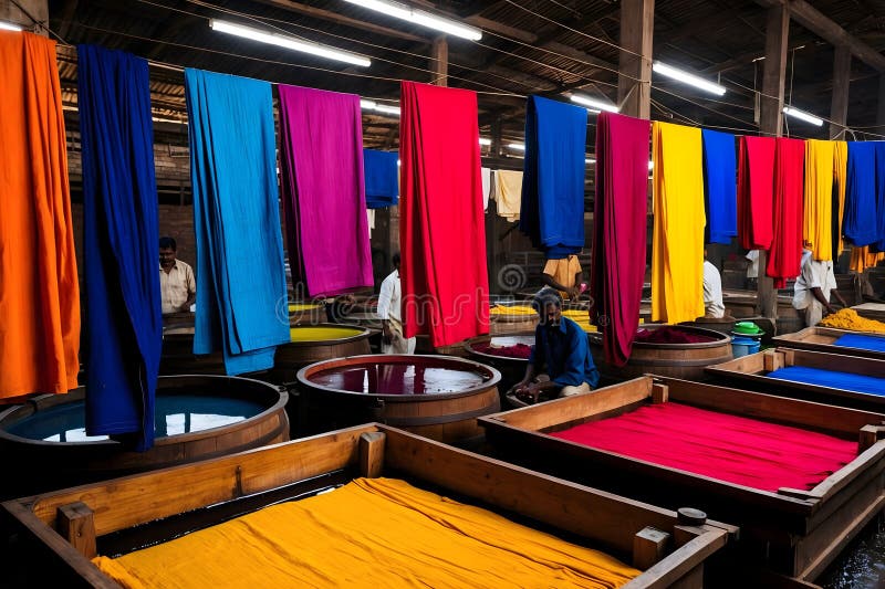 Colorful Textile Dyeing Workshop Stock Illustration - Illustration of ...