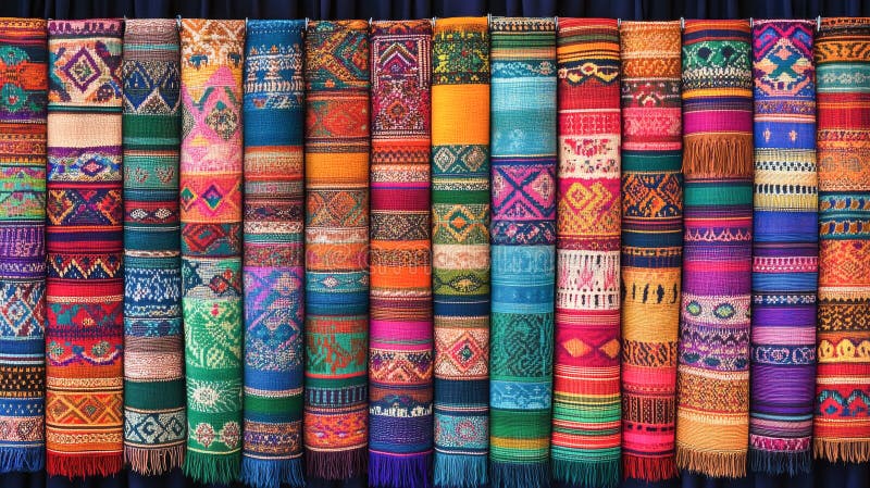 Colorful Textile Market Display Showcasing Vibrant Patterns and ...