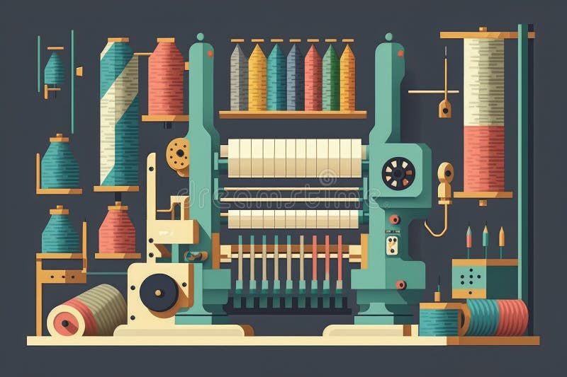 Colorful Textile Mill with Looms Producing Different Fabrics and ...