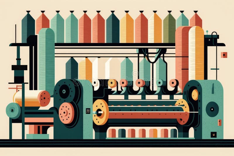Textile Factory with Machines Weaving Colorful Fabric, Showcasing the ...