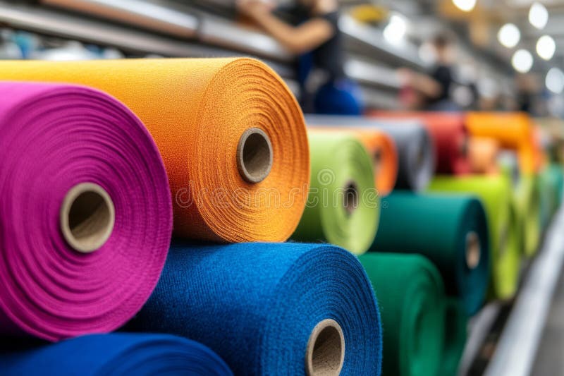 Colorful Textile Rolls Waiting for Processing in a Modern Factory Stock ...