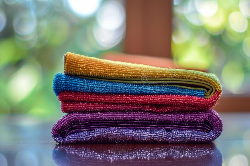 Colorful Textile Stack on Blurred Background Stock Illustration ...