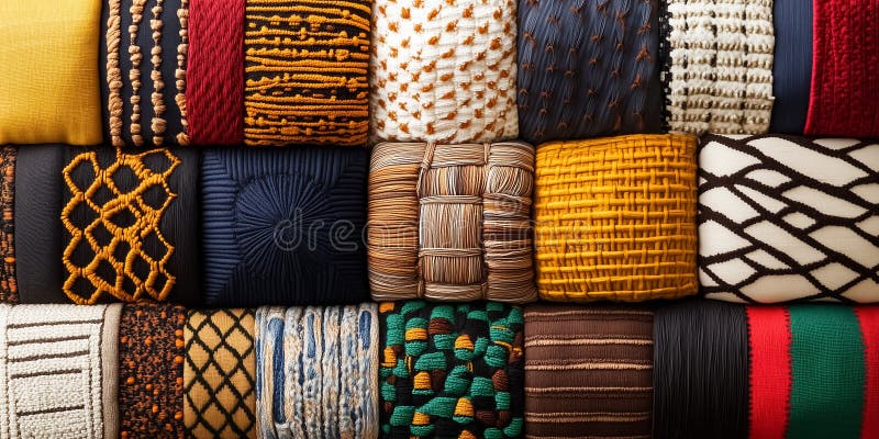 Colorful Textiles Arranged Neatly Showcasing Different Patterns and ...