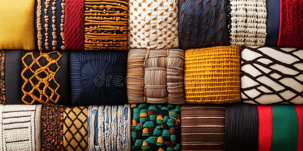 Colorful Textiles Arranged Neatly Showcasing Different Patterns and ...
