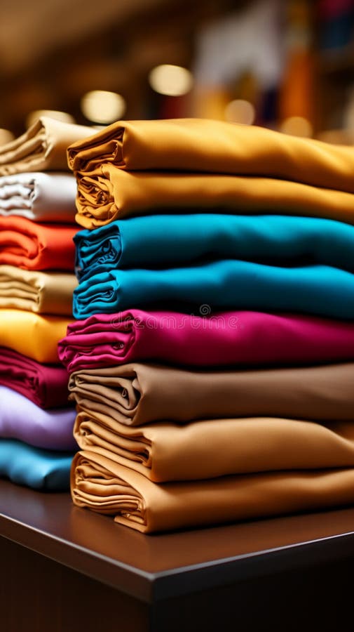 Colorful Textiles Stack in a Fabric Store with a Blurred Background ...