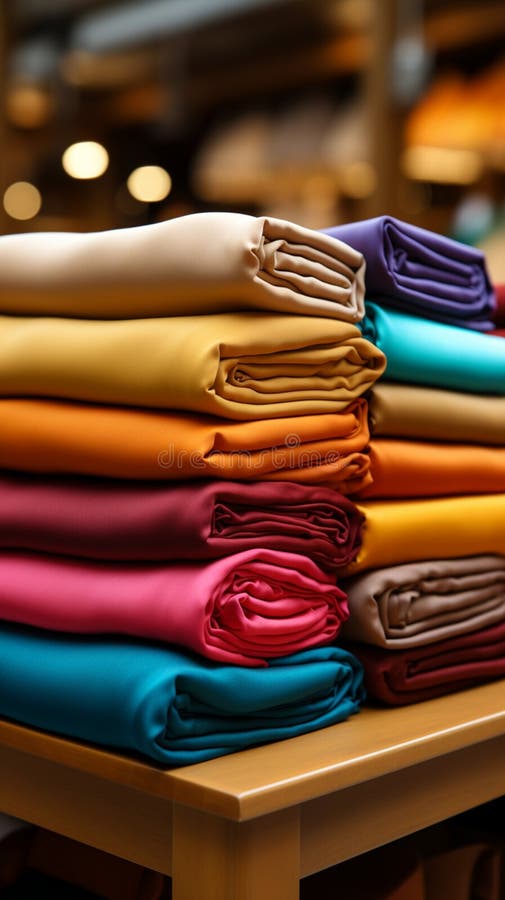 Colorful Textiles Stack in a Fabric Store with a Blurred Background ...