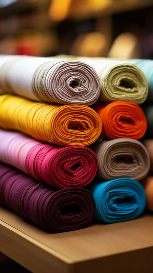 Colorful Textiles Stack in a Fabric Store with a Blurred Background ...