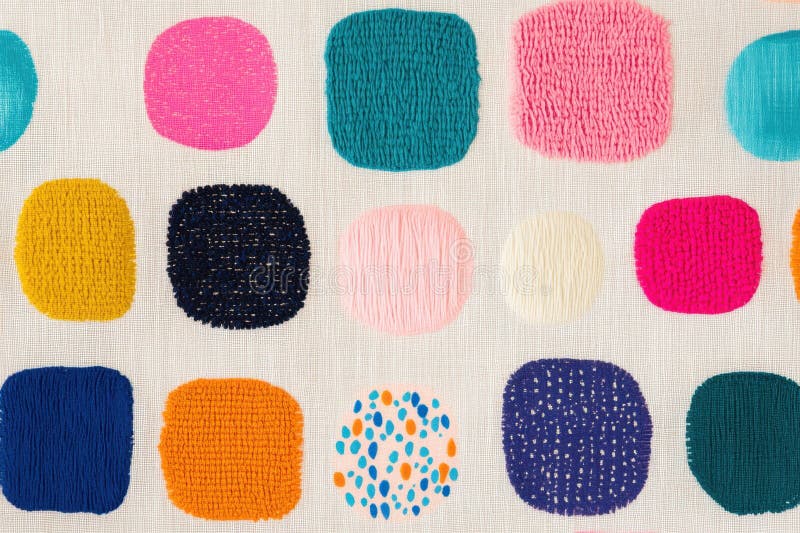 Colorful Textured Embroidery with Polka Dot Patterns on Decorative ...