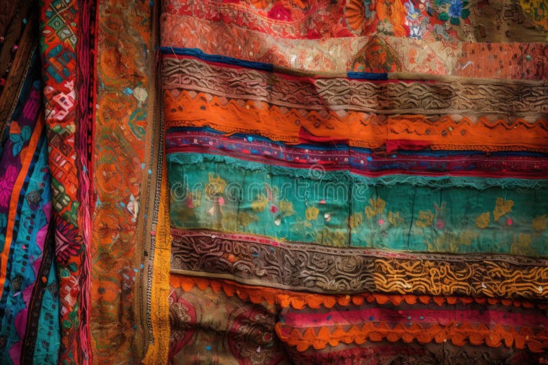 Colorful and Textured Fabric, with Patterns Visible Stock Illustration ...