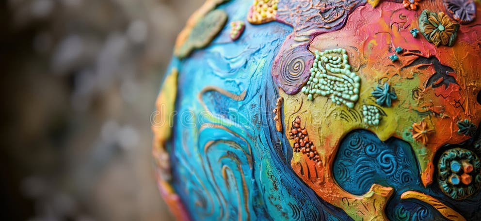 Colorful Textured Globe Showcasing Intricate Landforms and Ocean ...