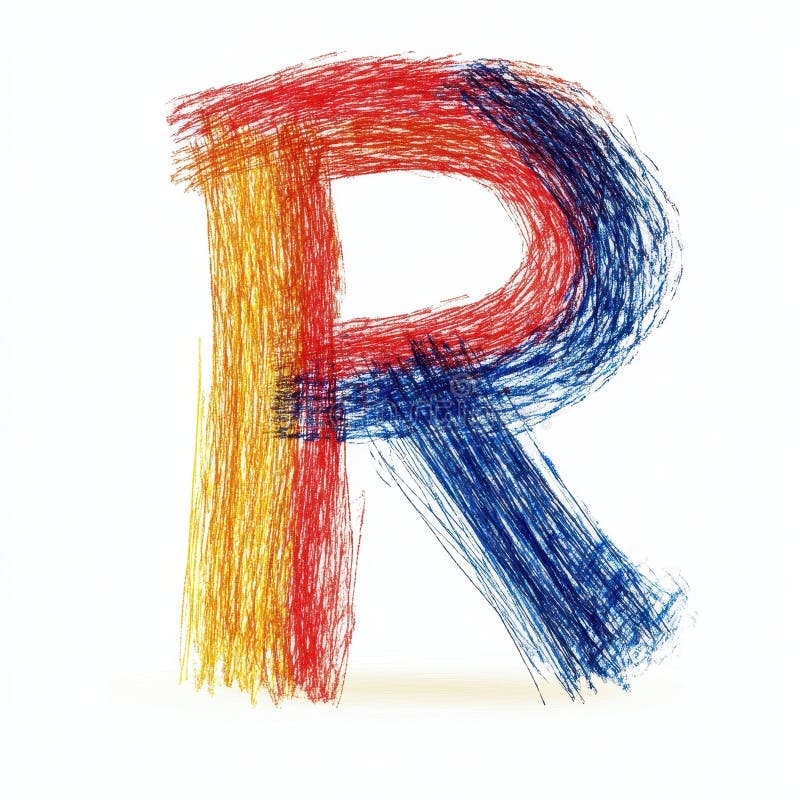 A Colorful, Textured Letter "R" Created with a Sketch-like Appearance ...