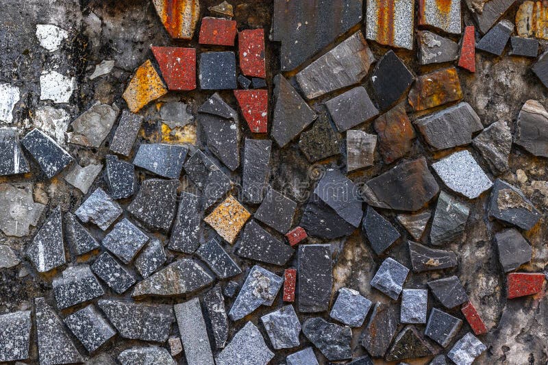 Colorful Textured Stone Mosaic Wall with Varied Shapes and Sizes Stock ...