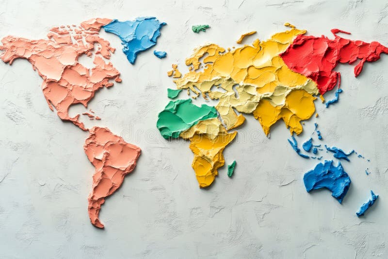 Colorful Textured World Map with Continents on Plaster Stock Image ...