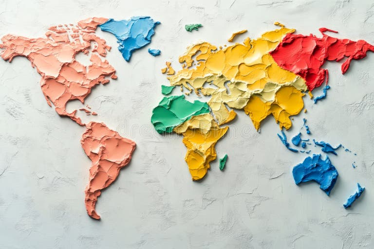 Colorful Textured World Map with Continents on Plaster Stock Image ...
