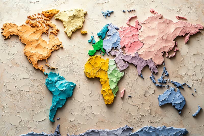 Colorful Textured World Map with Continents on Plaster Stock Photo ...