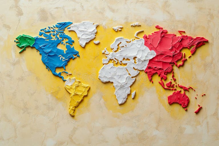 Colorful Textured World Map with Continents on Plaster Stock Image ...