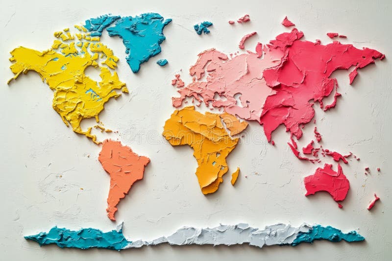 Colorful Textured World Map with Continents on Plaster Stock Photo ...