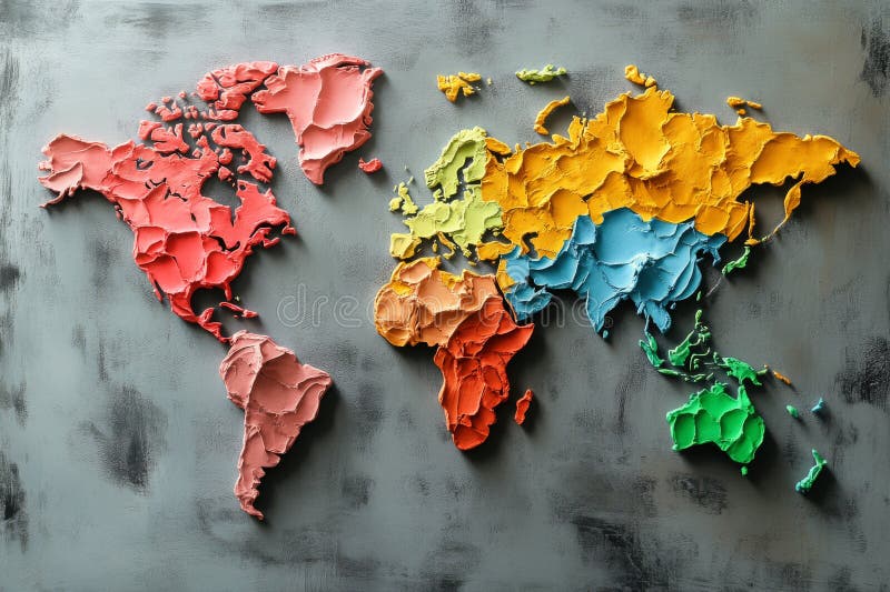 Colorful Textured World Map with Continents on Plaster Stock Photo ...