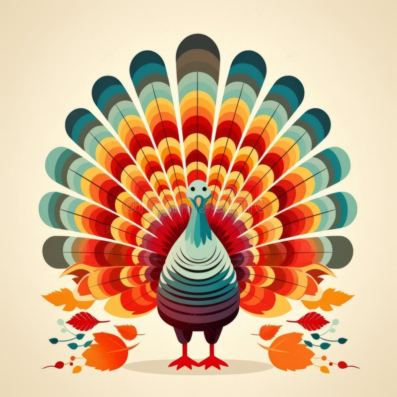 A Colorful Thanksgiving Turkey on a Beige Background Stock Illustration ...