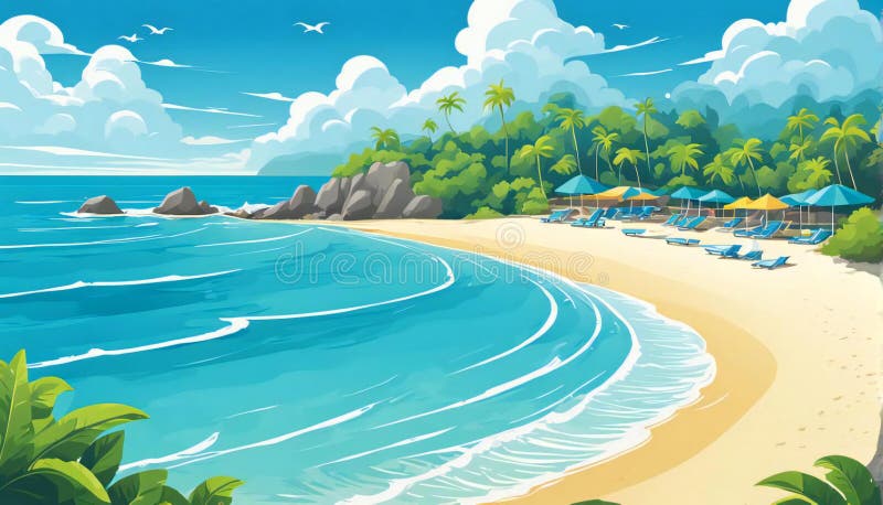 Colorful Theme Beach Abstract Concept Banner Background Illustration ...