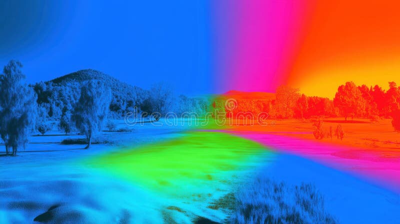 Colorful Thermal Spectrum Landscape with Heat Map Overlay Stock ...