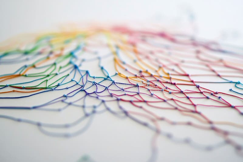 Colorful Thread Network on White Background Connection, Abstract Art ...