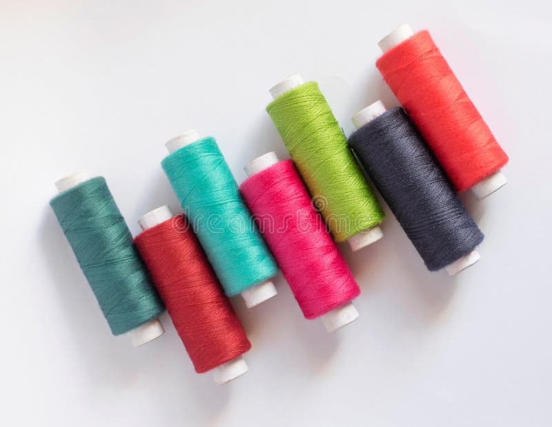 Colorful Thread Reel Flat Lay with White Background Stock Image - Image ...