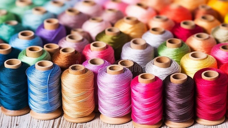 Colorful Thread Spools: Vibrant Shades for Sewing Projects. Stock ...