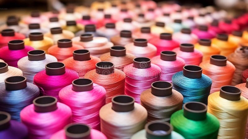 Colorful Thread Spools: Vibrant Shades for Sewing Projects. Stock ...